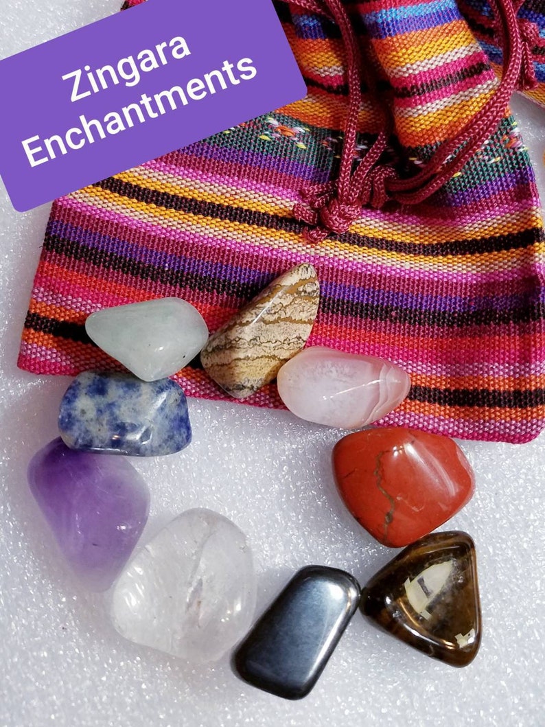7pc Chakra Alignment Tumbled Crystal Set With Tapestry Bag 2 - Etsy