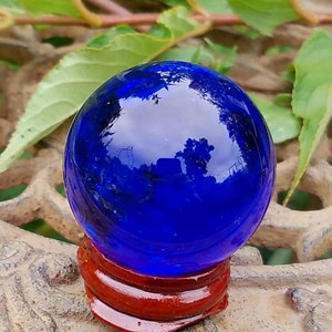 Cobalt Blue Glass Crystal Ball Stand 40mm Divination Gazing Sphere ...