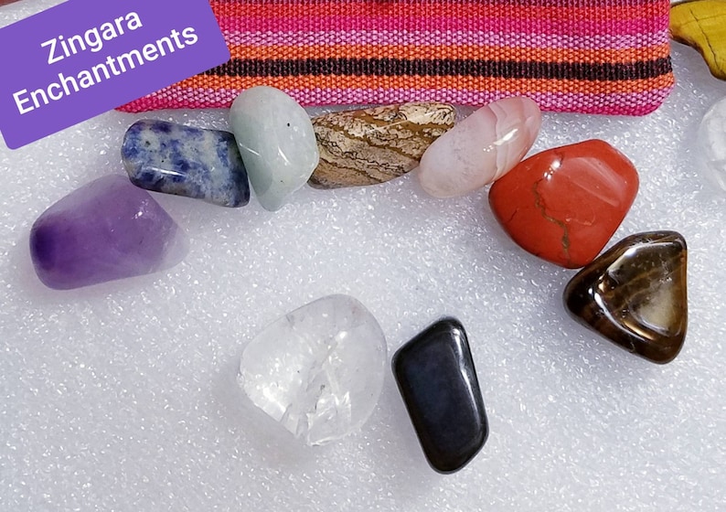 7pc Chakra Alignment Tumbled Crystal Set With Tapestry Bag 2 - Etsy