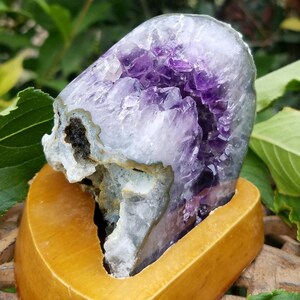 Purple Amethyst Vug Crystal Cluster Polished Custom Made Wood Stand ...