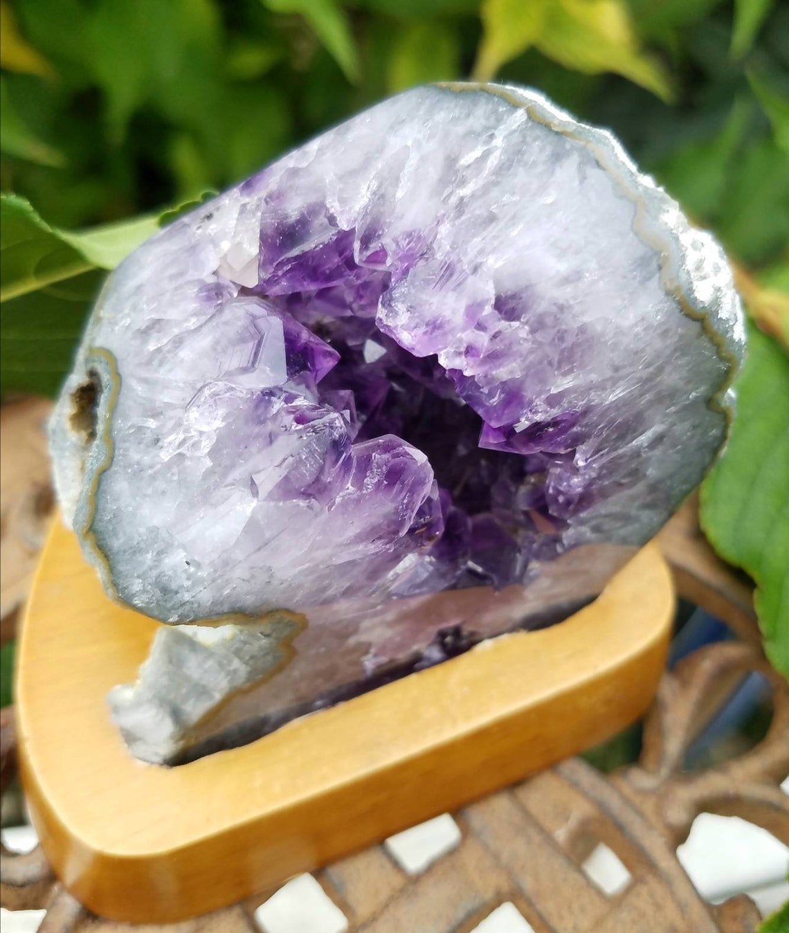 Purple Amethyst Vug Crystal Cluster Polished Custom Made Wood - Etsy