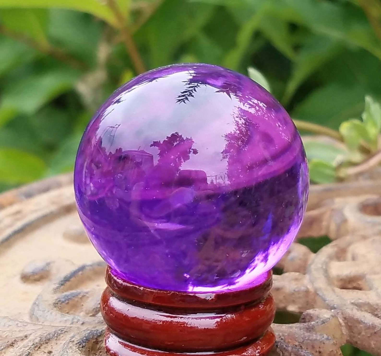 Purple Glass Crystal Ball Wood Stand 40mm Divination Gazing | Etsy