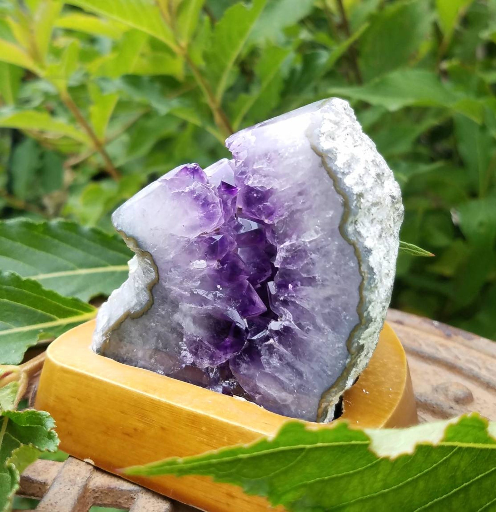 Purple Amethyst Vug Crystal Cluster Polished Custom Made Wood - Etsy