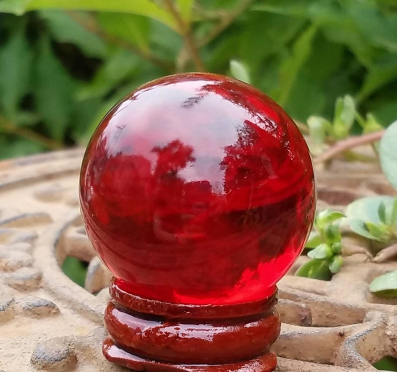 Red Glass Crystal Ball Wood Stand 40mm Divination Gazing - Etsy
