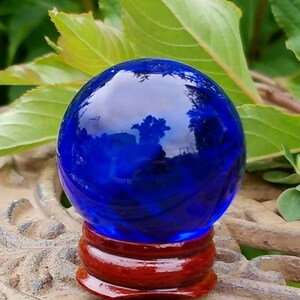 Cobalt Blue Glass Crystal Ball Stand 40mm Divination Gazing Sphere ...