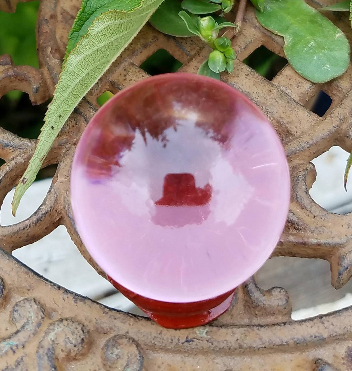 Pink Glass Crystal Ball Wood Stand 40mm Divination Gazing - Etsy