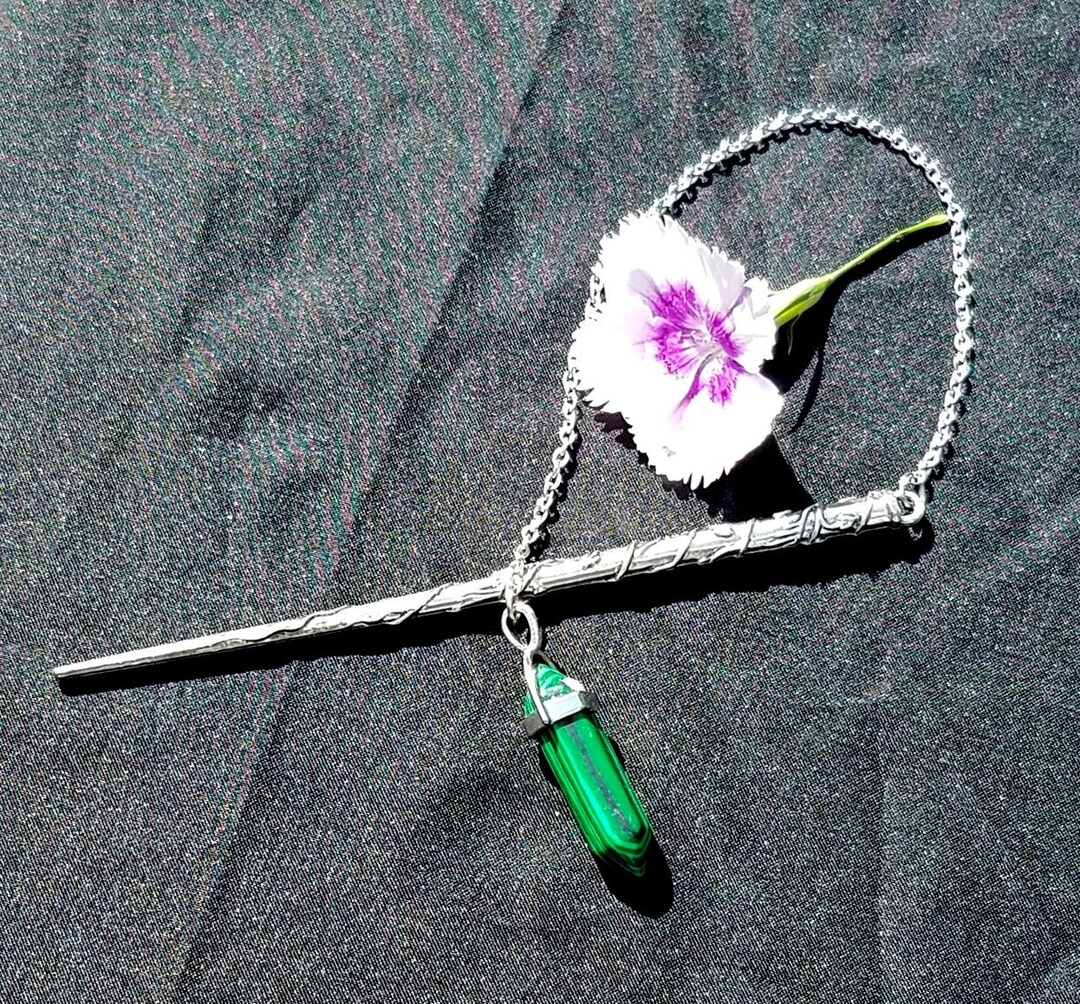 Wand Magic Magical Enchanted Pendulum Malachite Dowsing Hand Crafted ...