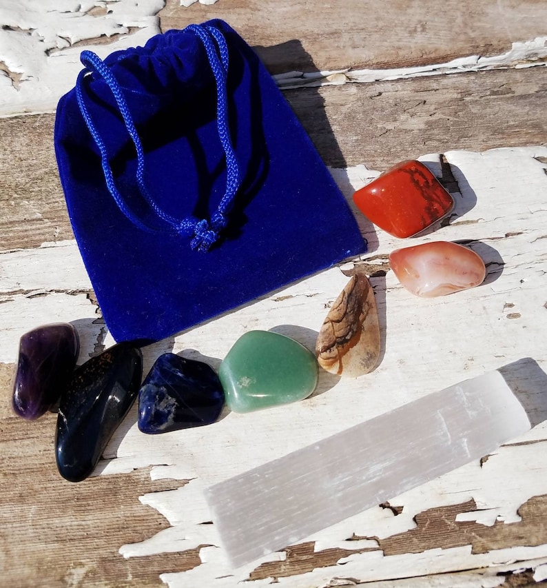 7pc Chakra Alignment Tumbled Crystal Set Selenite Charging | Etsy