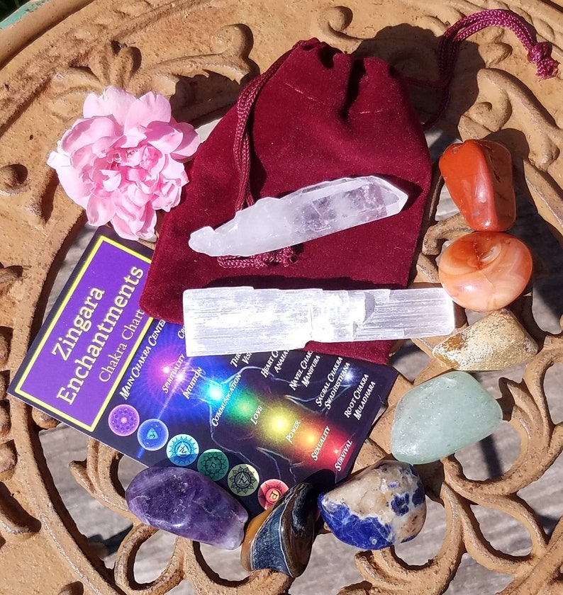 7pc Chakra Alignment Tumbled Crystal Set Selenite Charging | Etsy