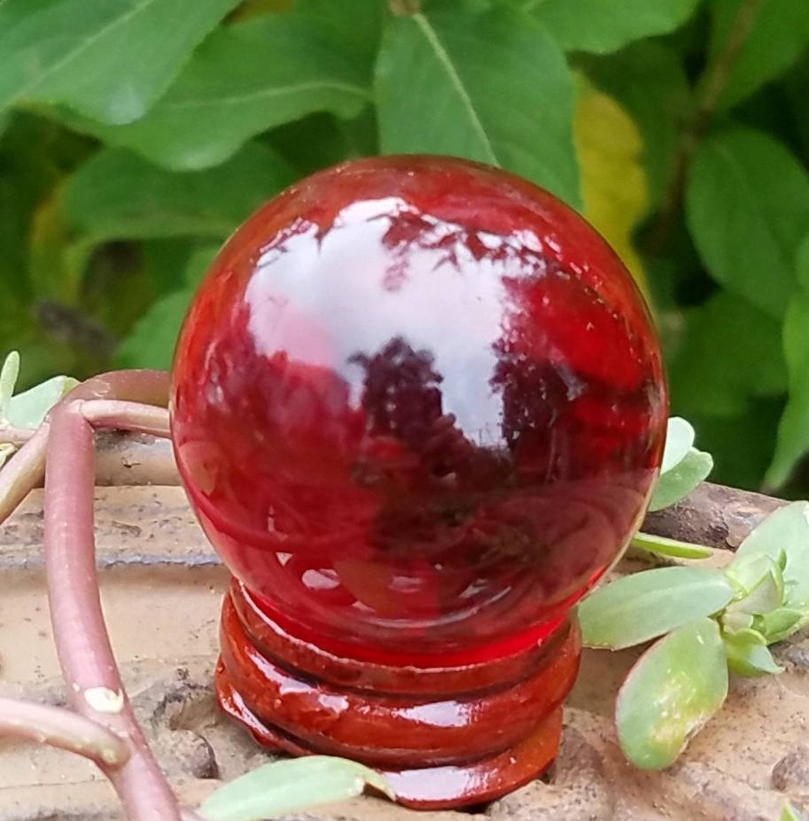 Red Glass Crystal Ball Wood Stand 40mm Divination Gazing - Etsy