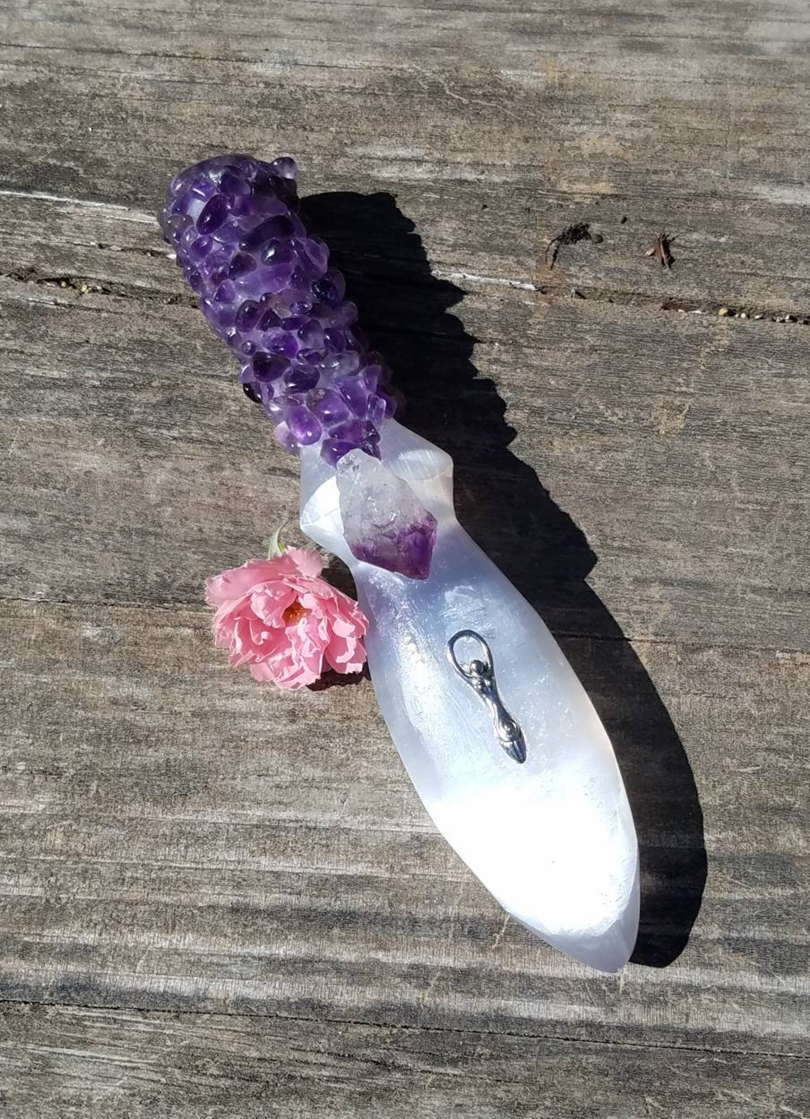 Athame Knife Hand Made Amethyst Selenite Terahertz Dagger - Etsy