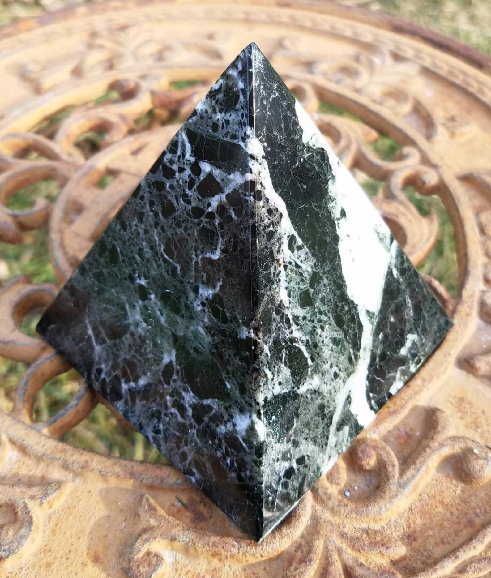 Sacred Large Black Marble Crystal Pyramid Gemstone Grid | Etsy