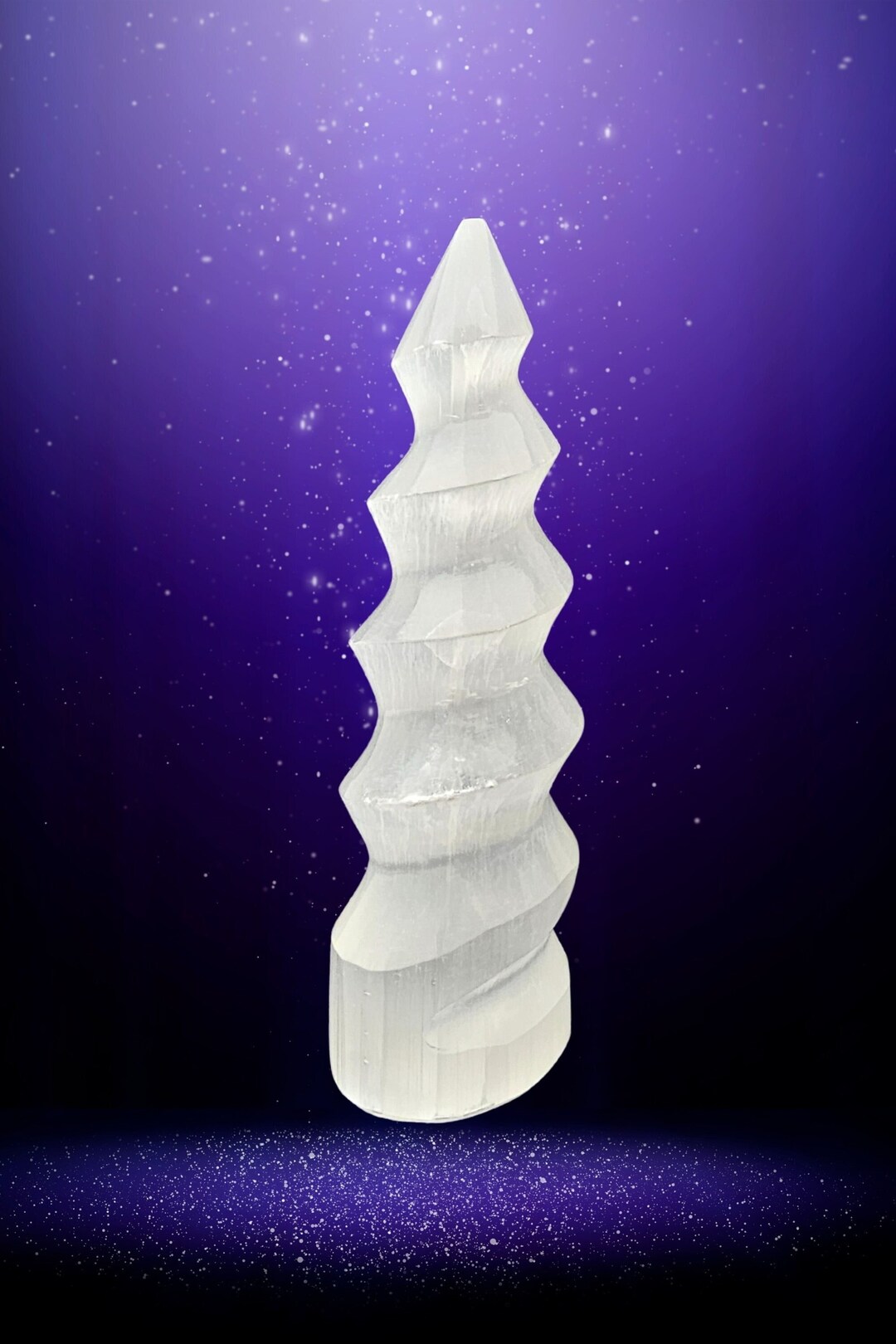 Selenite Crystal Unicorn Horn Spiral Charging Point Tower Cleansing ...