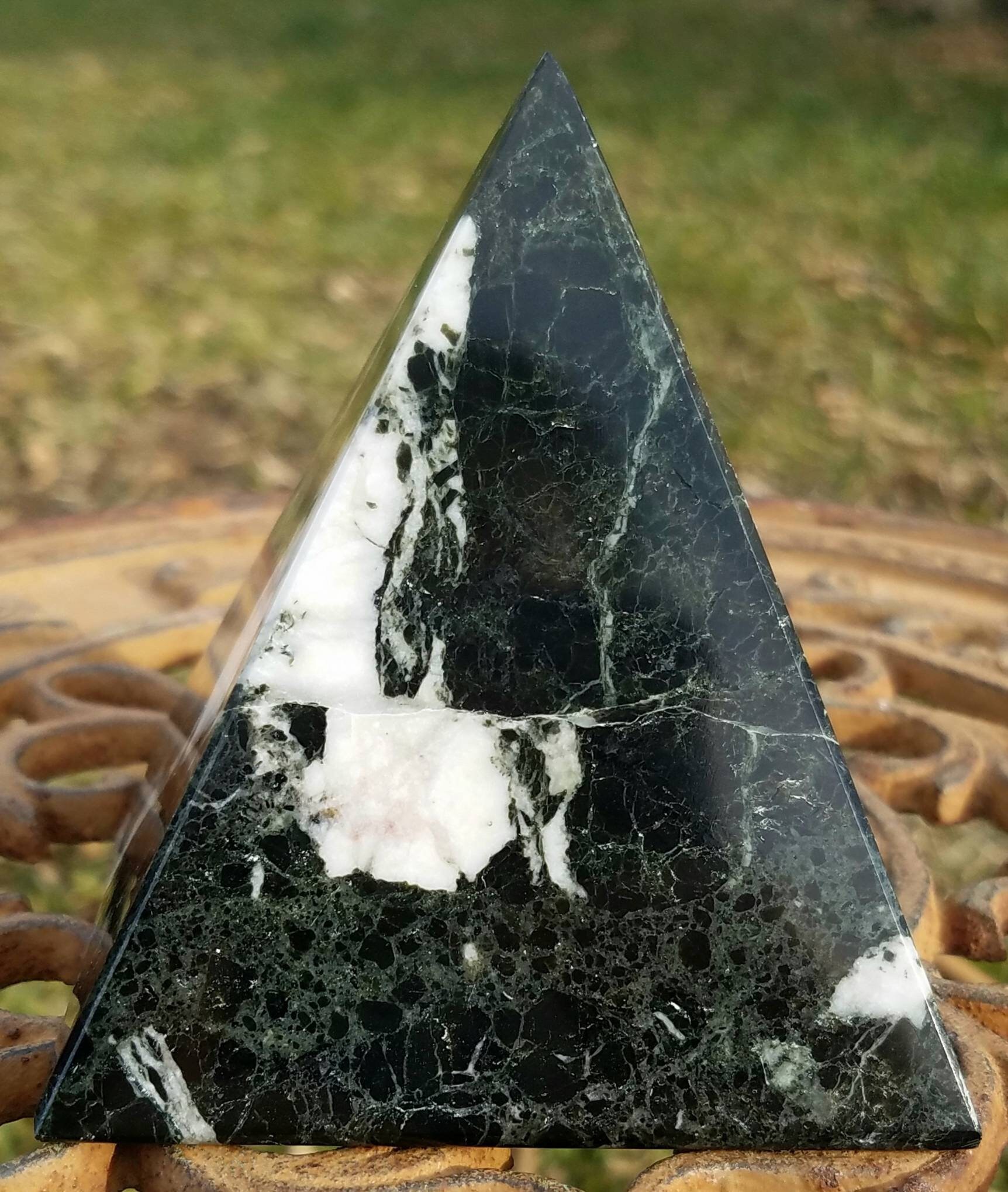 Sacred Large Black Marble Crystal Pyramid Gemstone Grid | Etsy