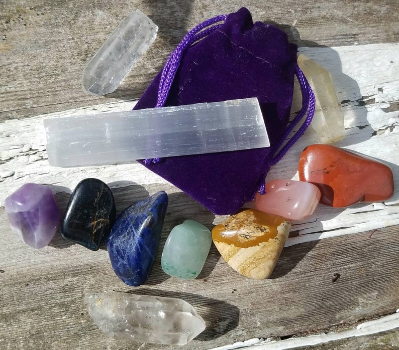 7pc Chakra Alignment Tumbled Crystal Set Selenite Charging - Etsy