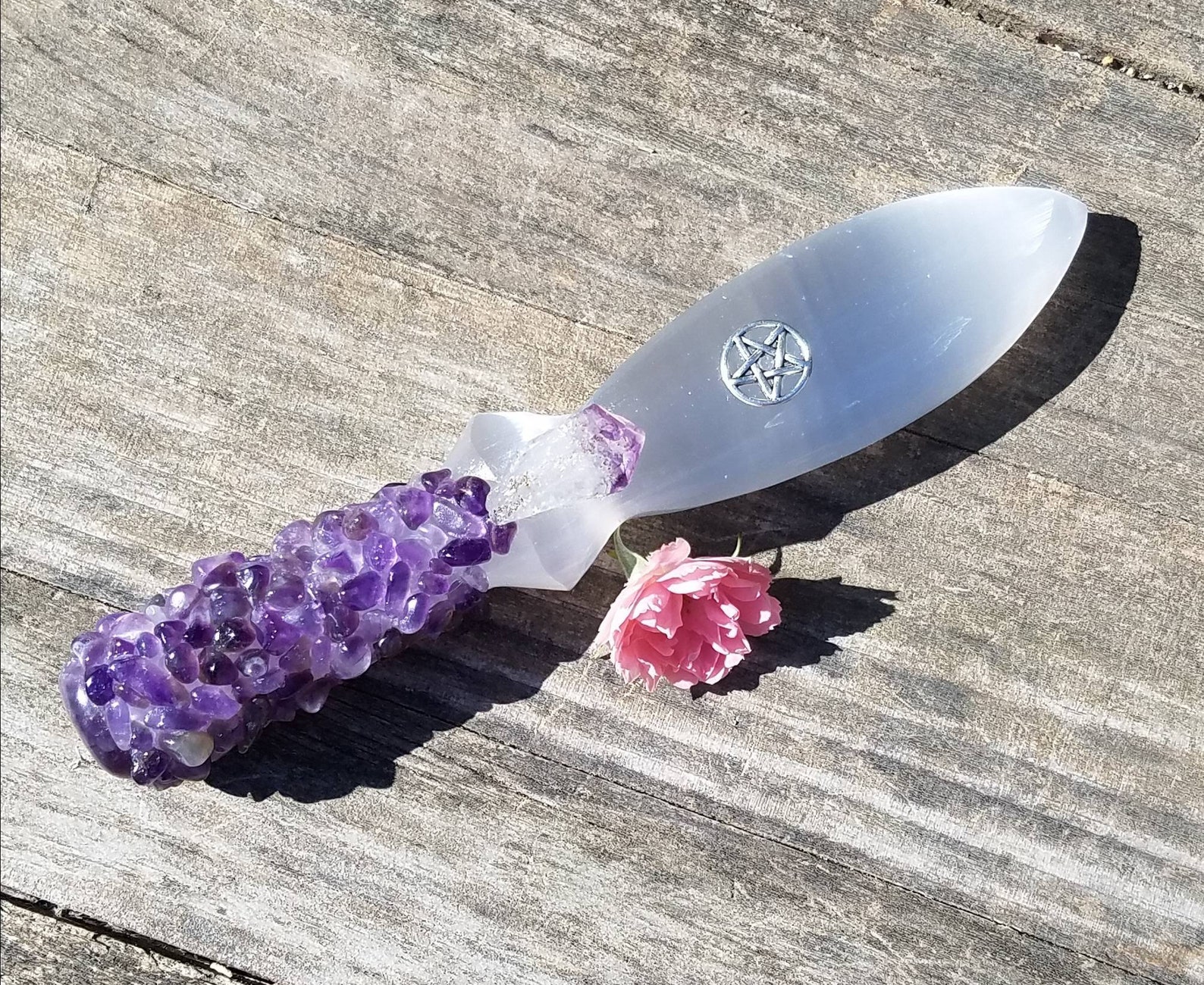 Athame Knife Hand Made Amethyst Selenite Dagger Goddess Large - Etsy