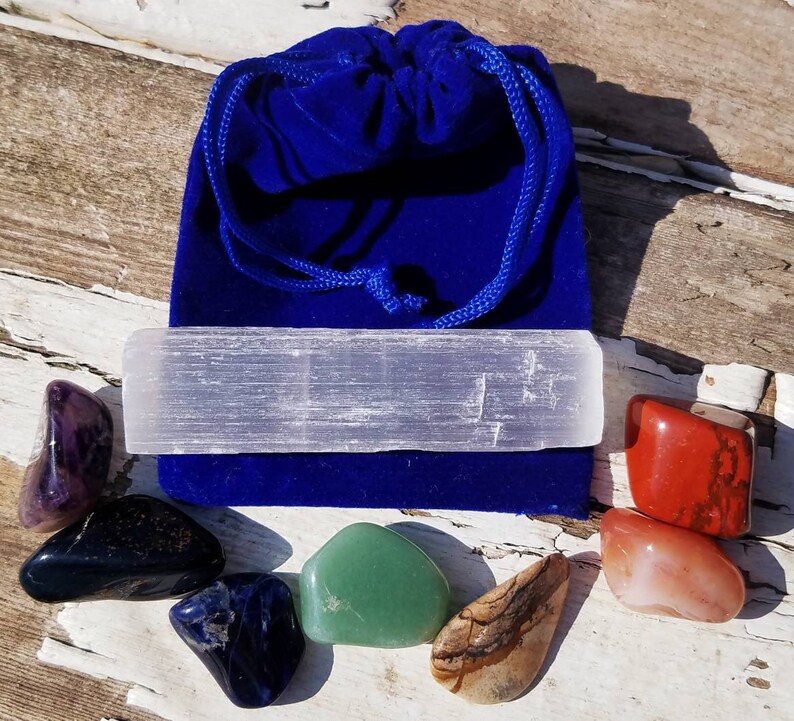 7pc Chakra Alignment Tumbled Crystal Set Selenite Charging | Etsy