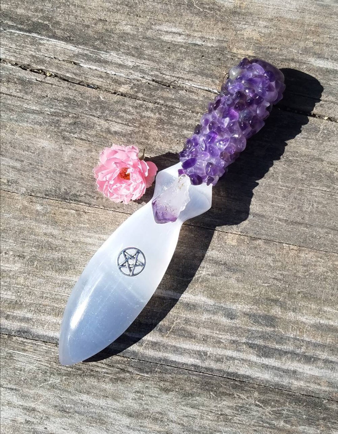 Athame Knife Hand Made Amethyst Selenite Dagger Goddess Large Occult ...