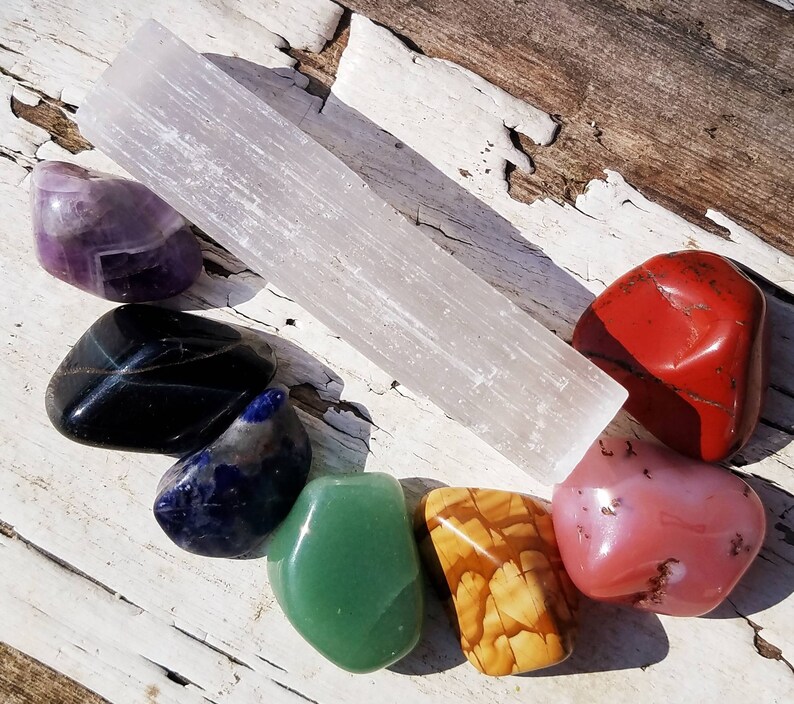 7pc Chakra Alignment Tumbled Crystal Set Selenite Charging - Etsy