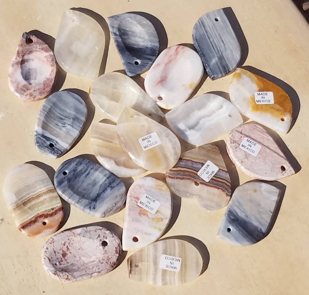 2 Worry Stone Pendant Necklace Hole Banded Onyx Palm Stone Thumb ...