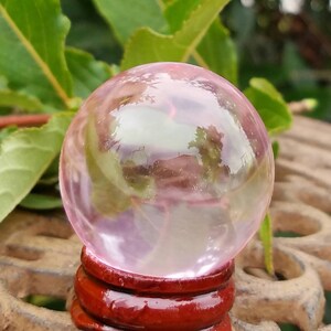 Pink Glass Crystal Ball Wood Stand 40mm Divination Gazing Sphere ...