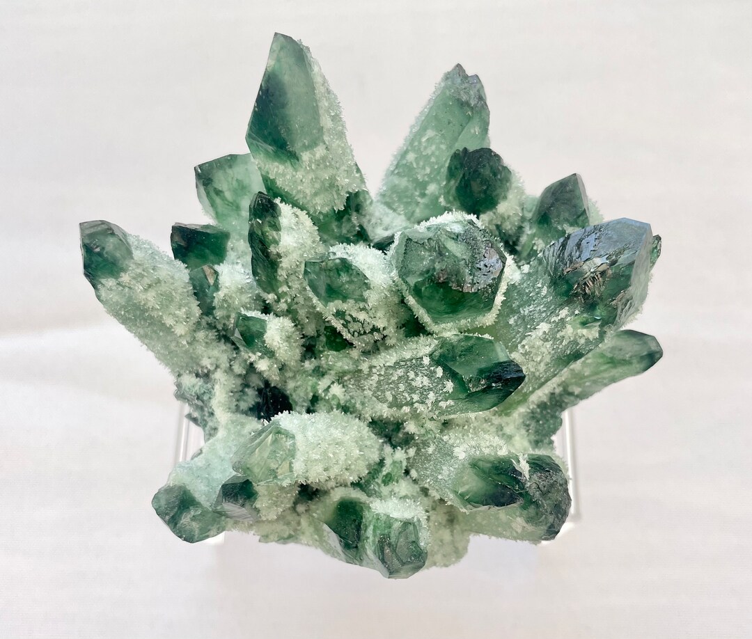 Large Green Quartz Crystal Cluster Ghost Phantom Rare W/stand Mineral ...