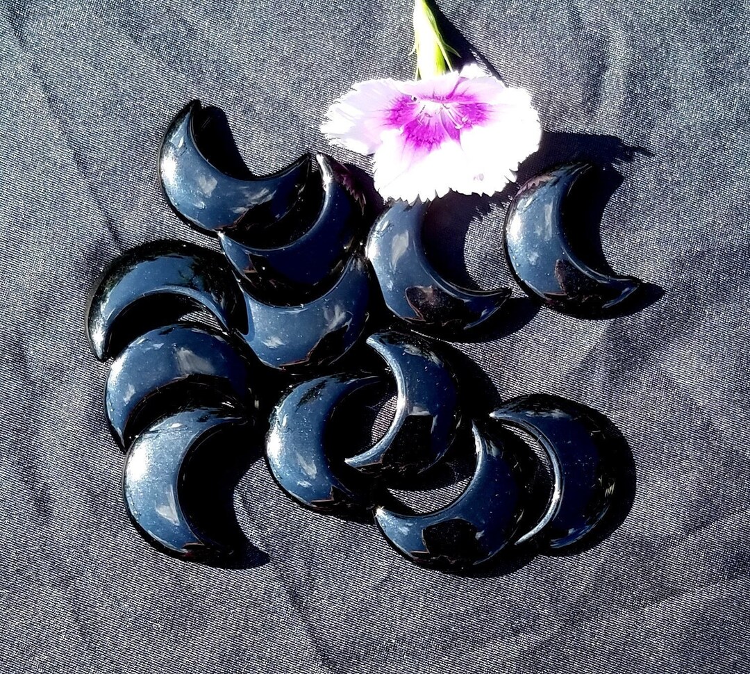 Black Obsidian Crescent Moon Crystal Carving Gemstone Healing Altar ...