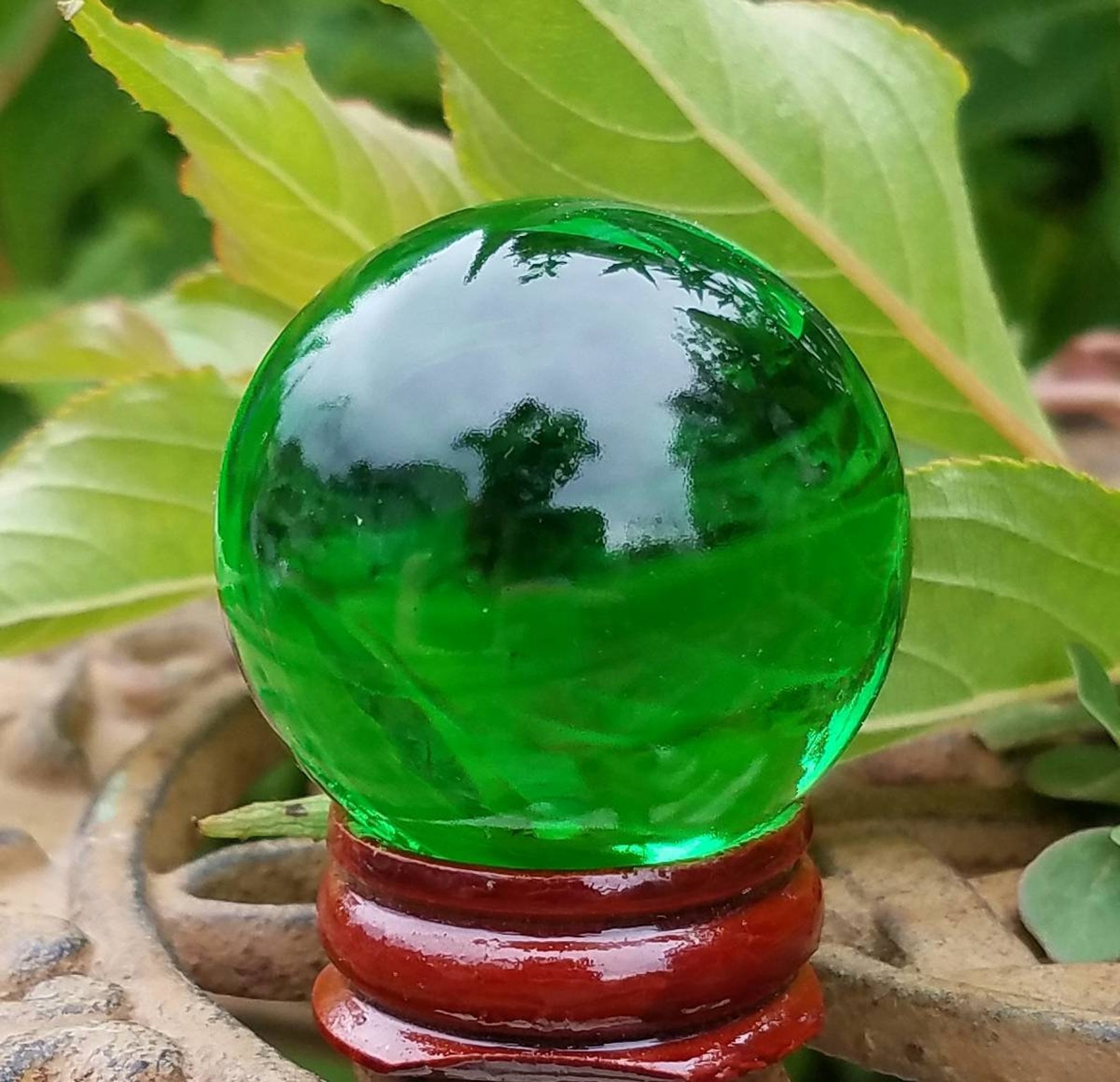 Emerald Green Glass Crystal Ball Wood Stand 40mm Divination - Etsy