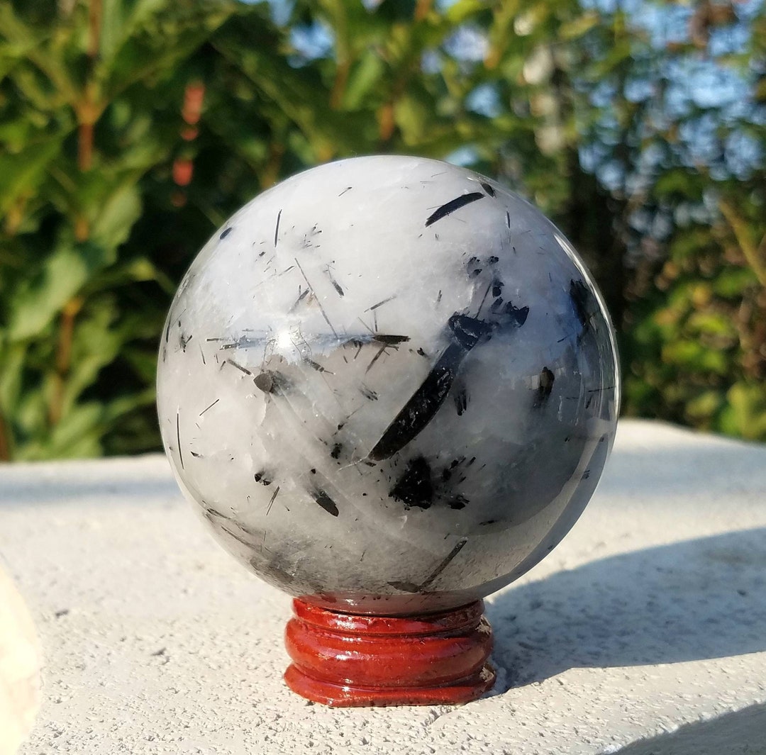 Black Tourmaline Quartz Crystal Ball Large Carved Sphere Orb Reiki ...