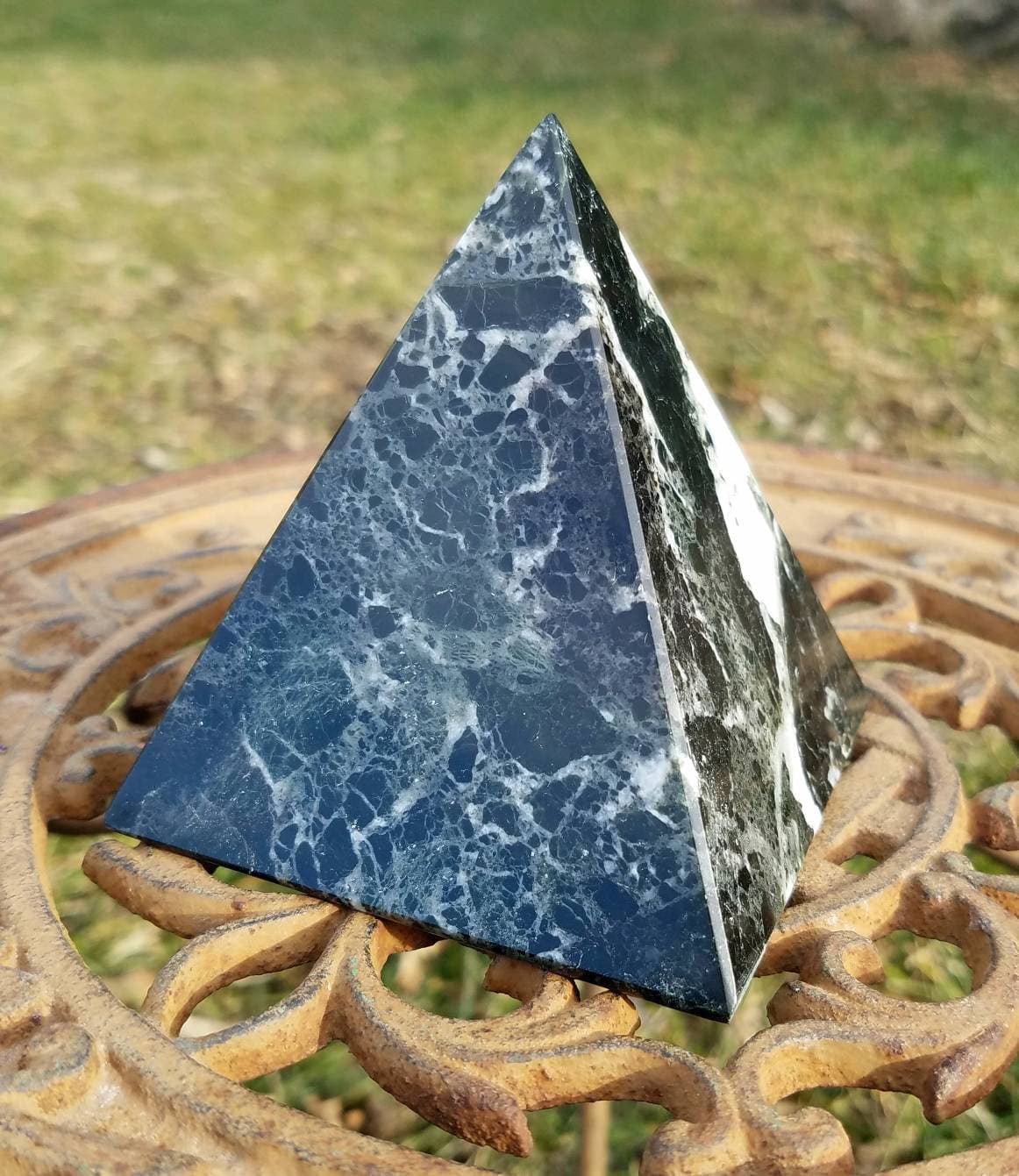 Sacred Large Black Marble Crystal Pyramid Gemstone Grid | Etsy