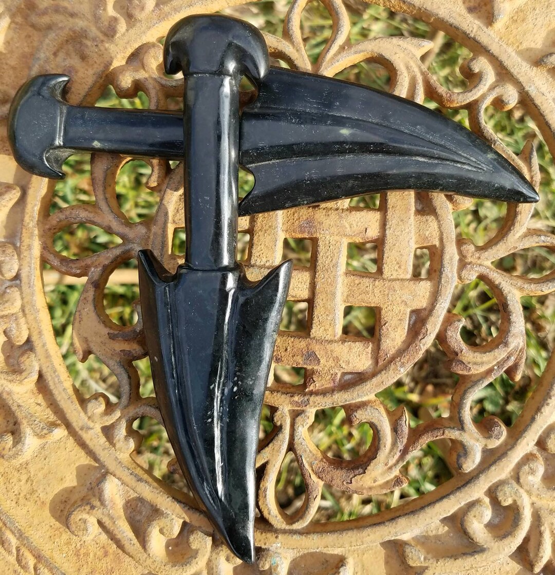 Black Stone Athame Dagger Knife Crystal Ceremony Altar Scrying ...