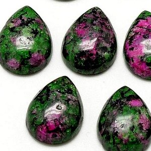 Cabochon Ruby in Zoisite Teardrop Gemstone Handmade Pear 14mm 10mm Gem ...