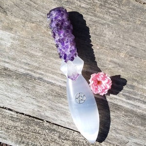 Athame Knife Hand Made Amethyst Selenite Dagger Goddess Large Occult ...