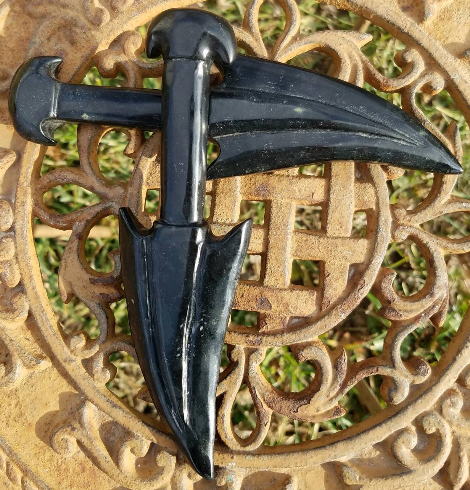 Black Stone Athame Dagger Knife Crystal Ceremony Altar Scrying - Etsy