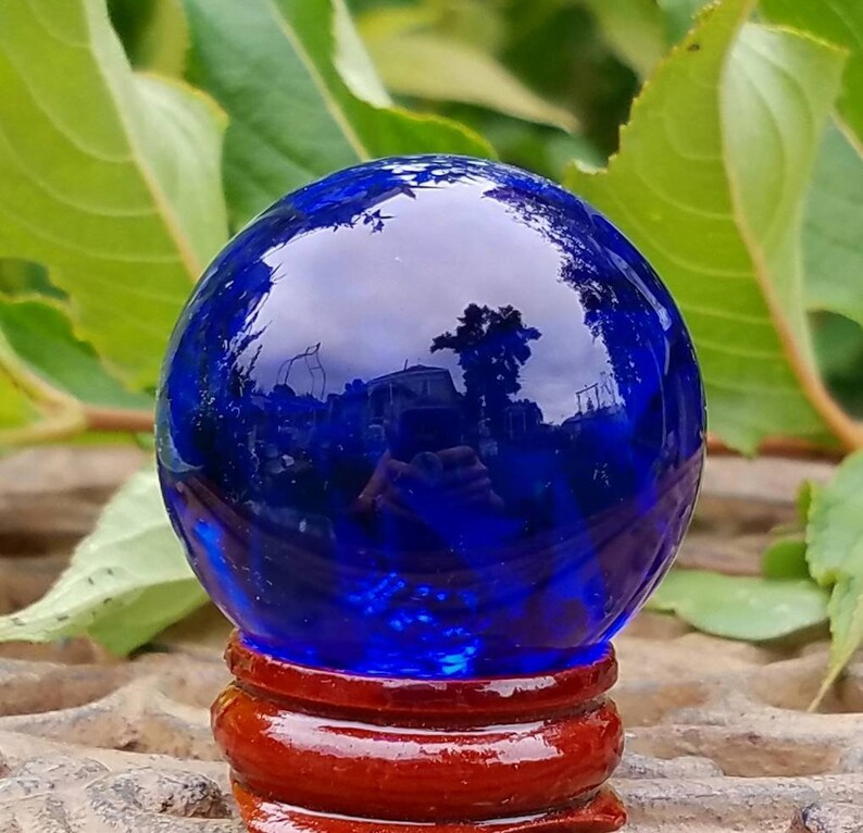 Cobalt Blue Glass Crystal Ball Stand 40mm Divination Gazing - Etsy