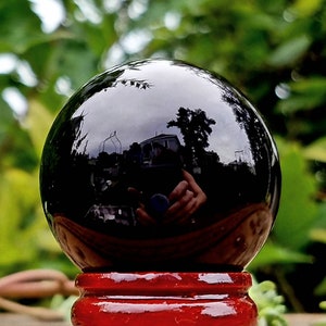 Black Glass Crystal Ball Wood Stand 40mm Divination Gazing Sphere ...