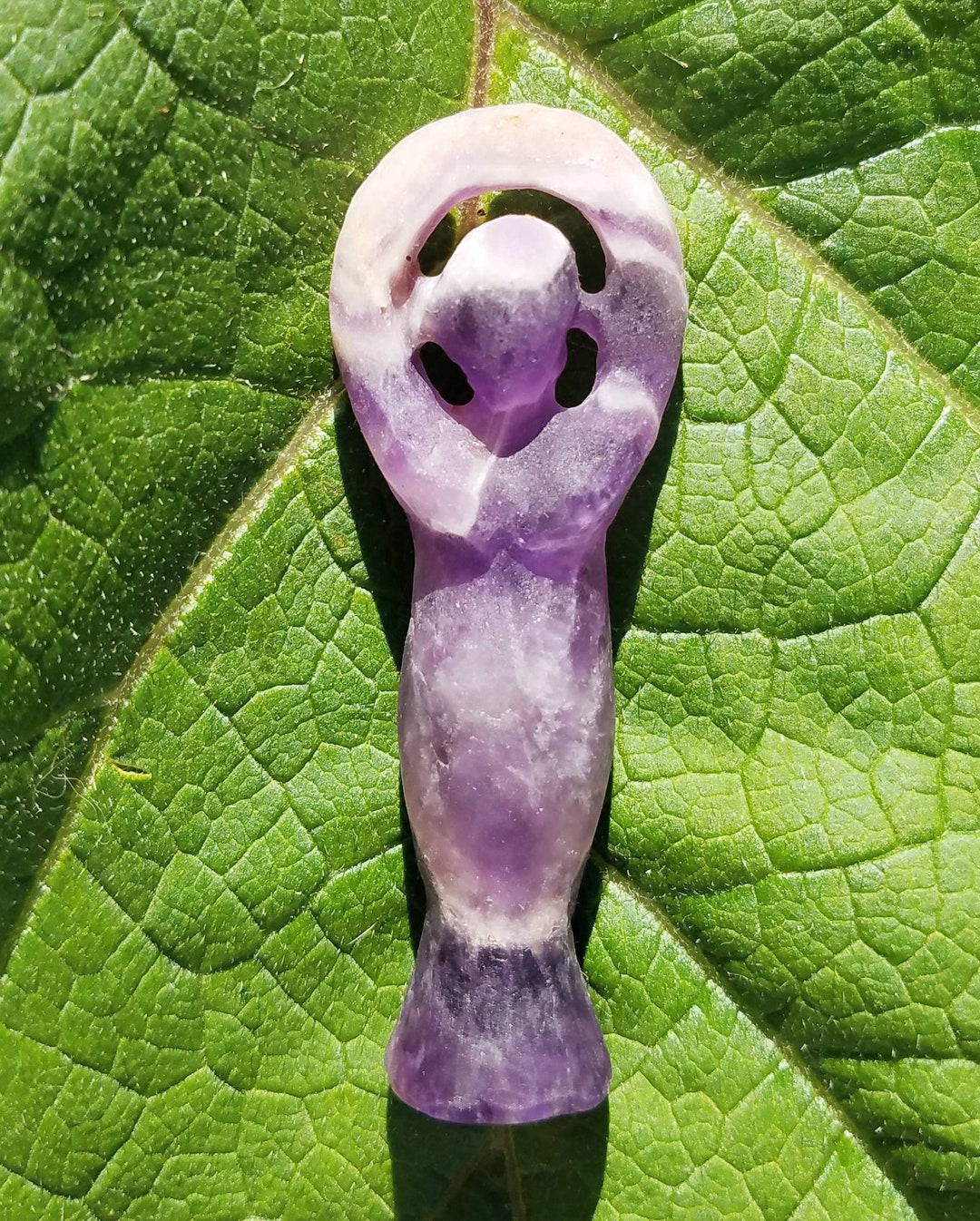 Goddess Statue Amethyst Pendant Necklace Purple Chevron Hand Carved ...