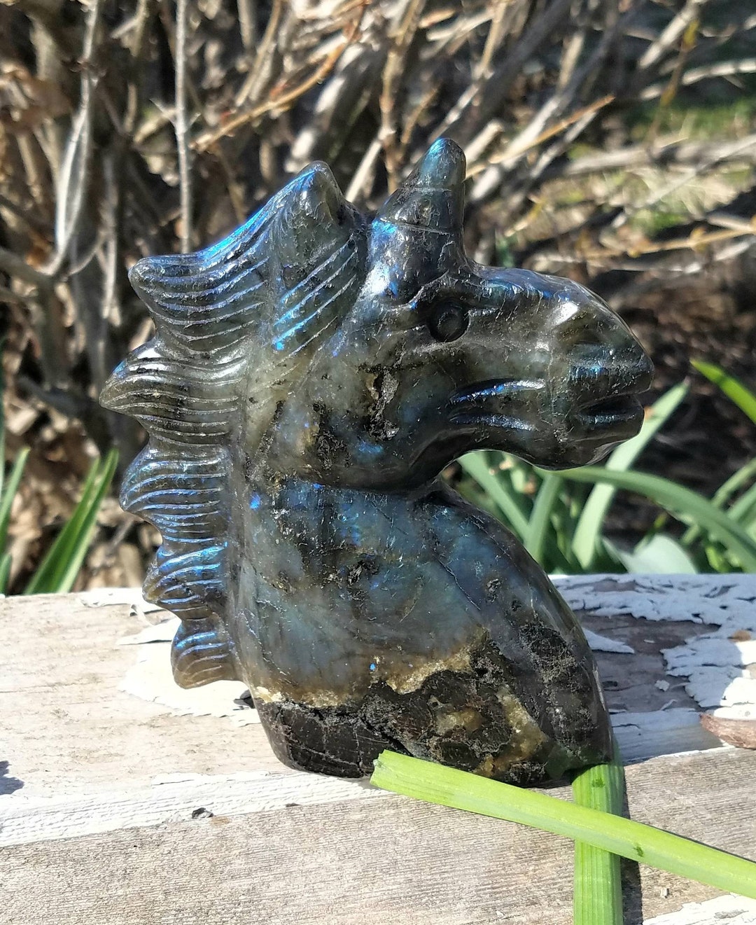 Unicorn Statue Labradorite Stone Large Hand-carved Animal Totem Fantasy ...