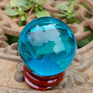 Ocean Blue Glass Crystal Ball Stand 40mm Divination Gazing Sphere ...