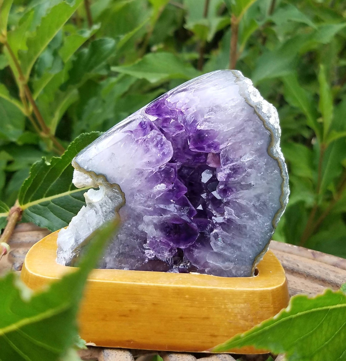 Purple Amethyst Vug Crystal Cluster Polished Custom Made Wood - Etsy