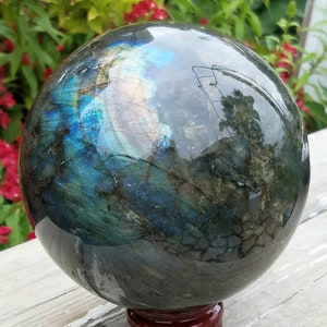 Xlarge Flash Labradorite Stone Sphere Crystal Ball Lab Witches Rainbow ...