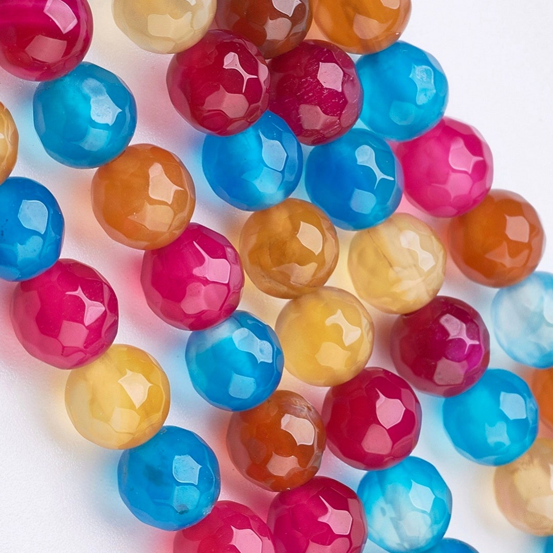 8mm Agate Dyed Faceted Gemstone Bead Stone Crystal Jewelry Making ...
