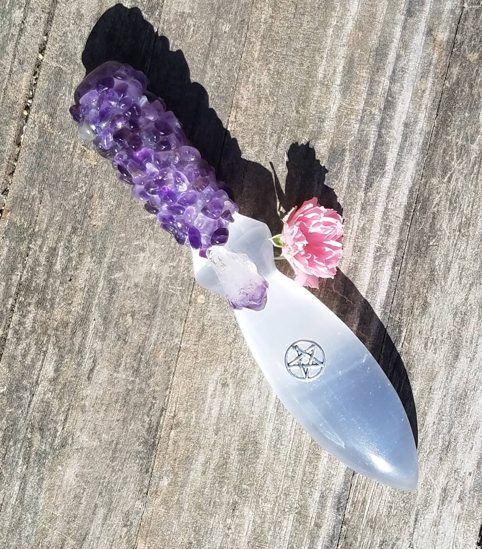 Athame Knife Hand Made Amethyst Selenite Dagger Goddess Large - Etsy