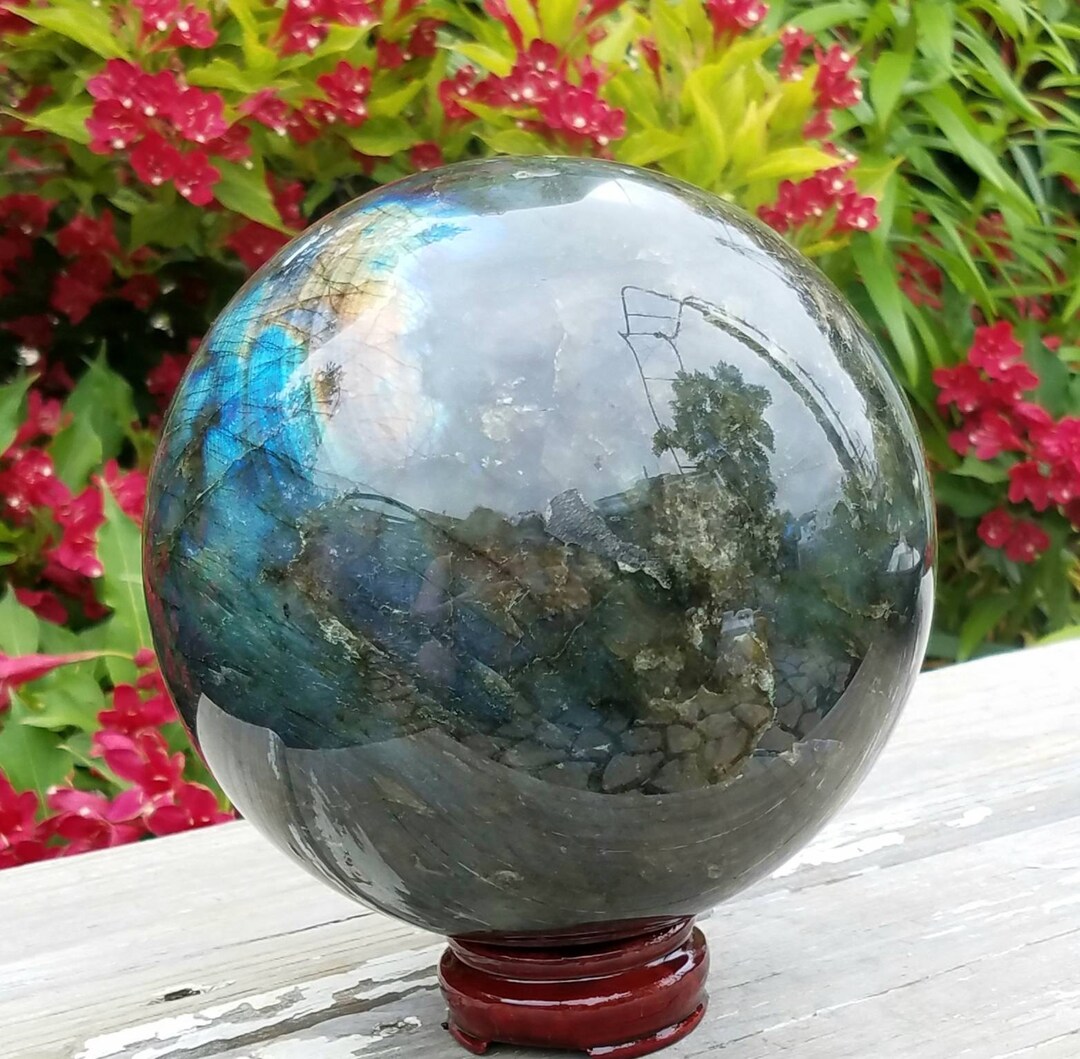 Xlarge Flash Labradorite Stone Sphere Crystal Ball Lab Witches Rainbow ...