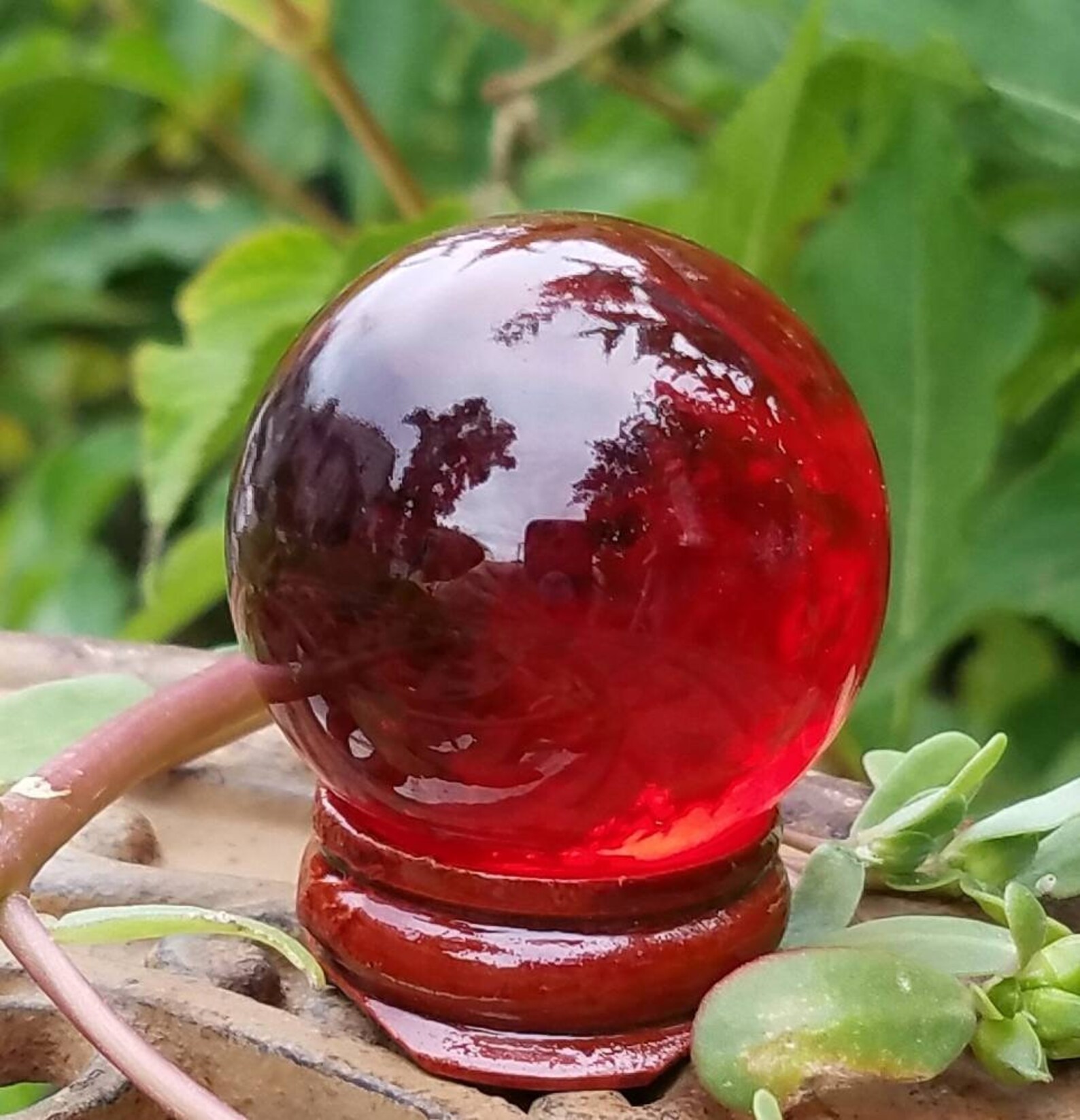 Red Glass Crystal Ball Wood Stand 40mm Divination Gazing - Etsy
