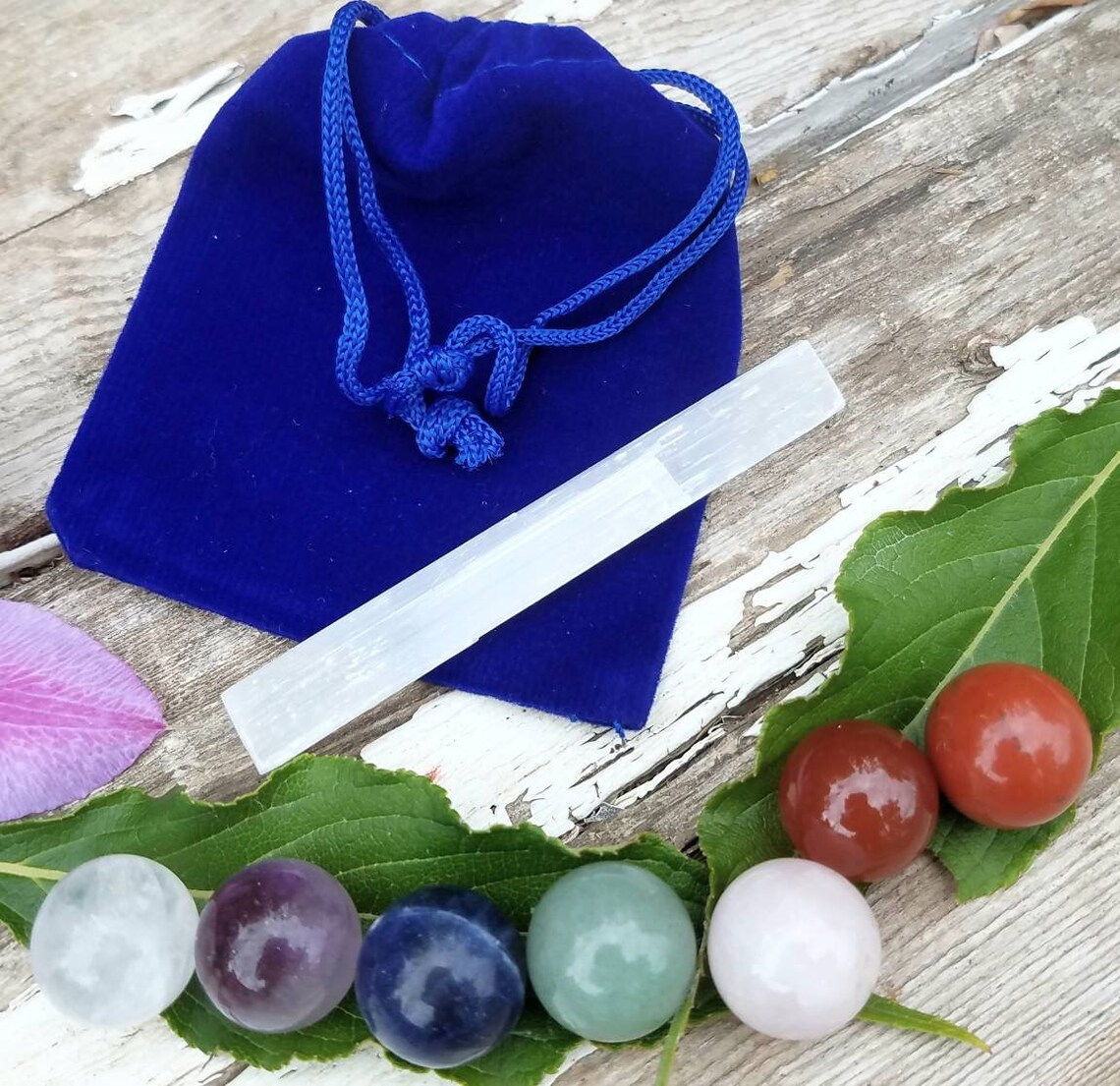 8pc Chakra Sphere Alignment Tumbled Crystal Set Velvet Bag | Etsy