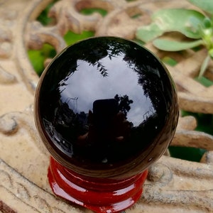 Black Glass Crystal Ball Wood Stand 40mm Divination Gazing Sphere ...