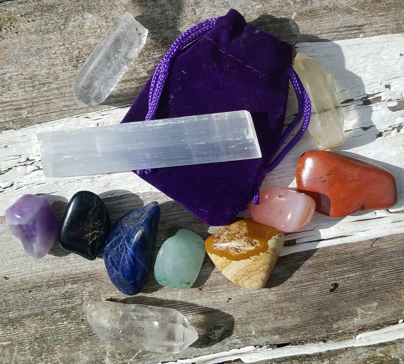 7pc Chakra Alignment Tumbled Crystal Set Selenite Charging - Etsy