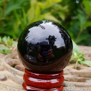 Black Glass Crystal Ball Wood Stand 40mm Divination Gazing Sphere ...