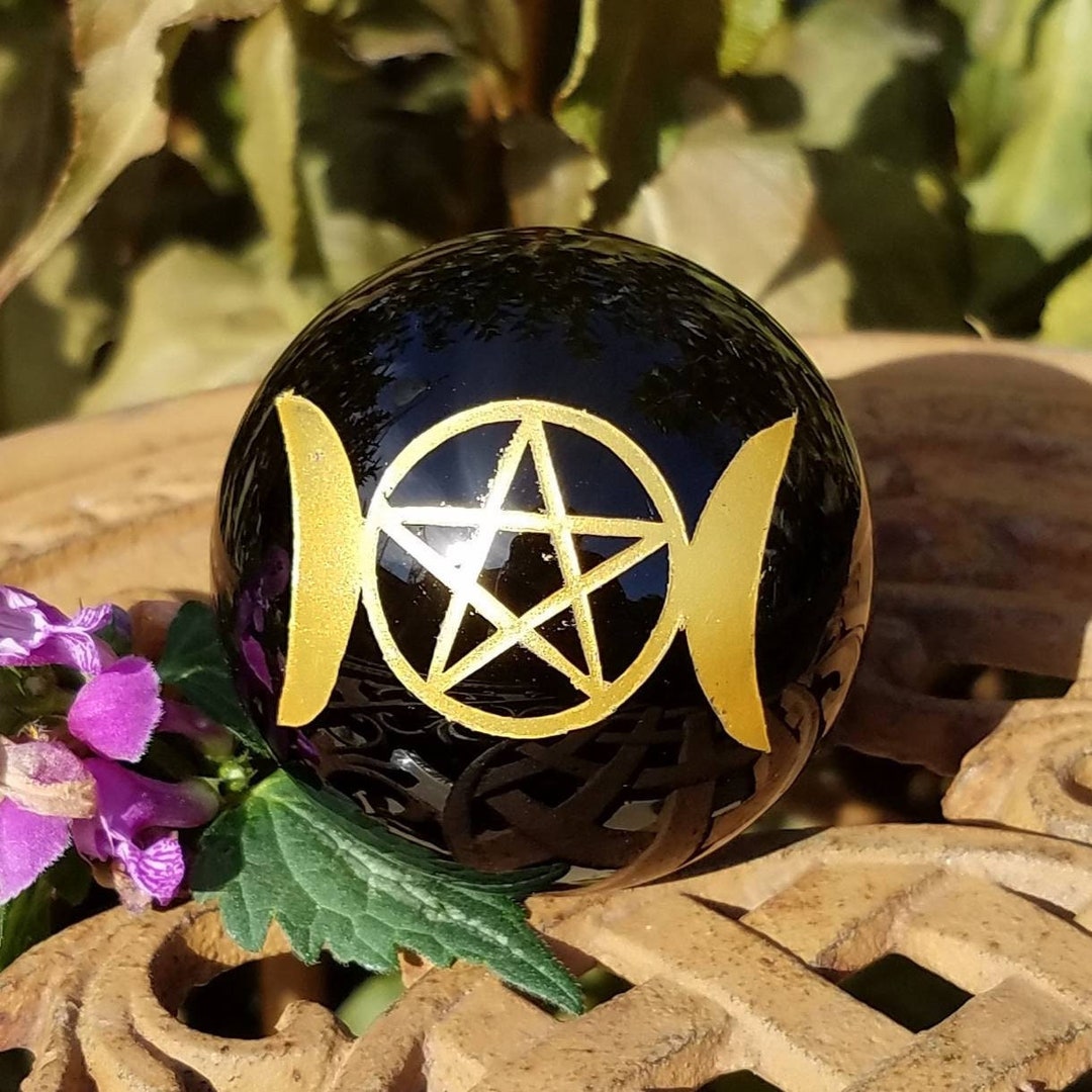 Triple Goddess Black Obsidian Sphere Crystal Ball Orb Scrying ...
